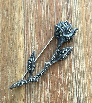 Vintage Judith Jack Sterling Silver Marcasite Flower Brooch Pin 6.7 ...