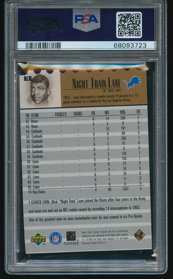 Night Train Lane 1999 Upper Deck Century Legend Collection #19 15/100 ...