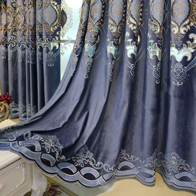 high-end atmosphere embroidered blue cloth blackout curtain valance ...