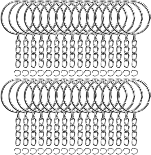 50PCS Bulk Keychains Set, Split Keychains Rings with Chain 1 Inch, Key ...