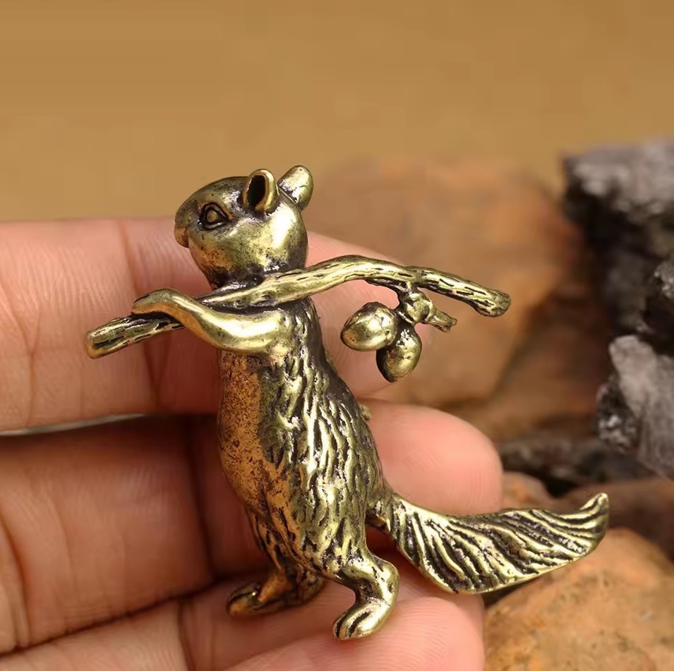 Brass Squirrel Figurine Small Animal Statue Table Office Home ...