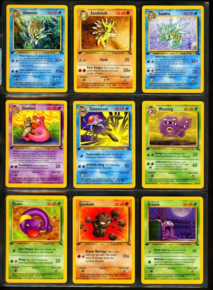 1999 Pokemon 1ST EDITION Fossil Set COMPLETE Non Holo UNCOMMON COMMON ...