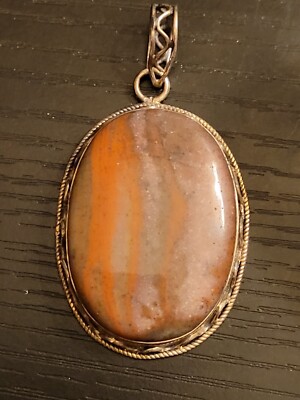 Autumn Jasper Cabochon Gemstone Pendant Sterling Silver Large Oval 925 ...