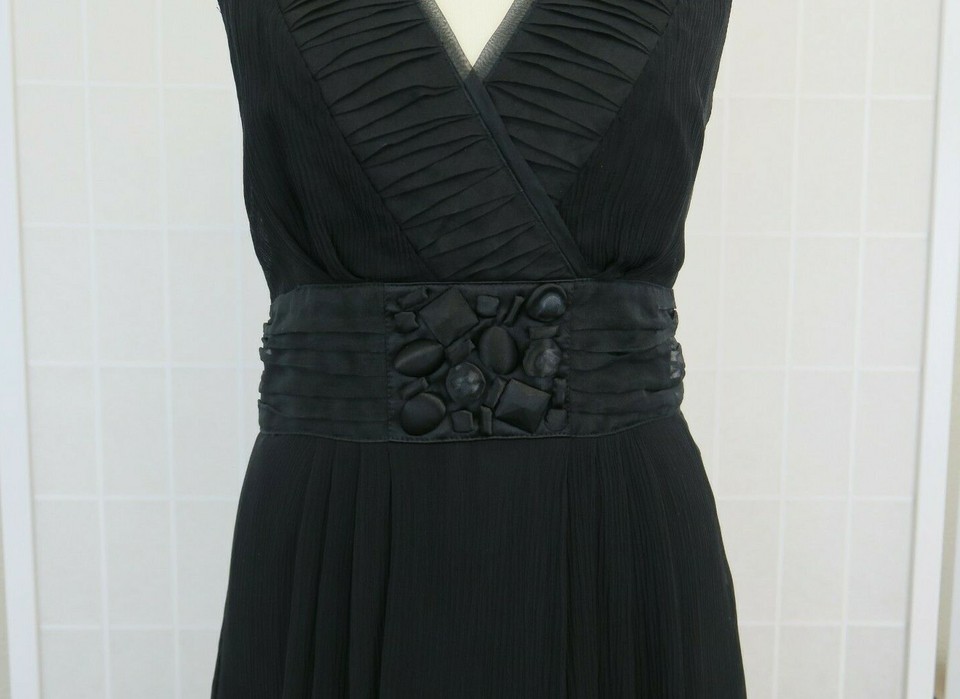 Kaliko Dress Size 8 Black Silk Crinkle Fit & Flare Midi Sleeveless ...