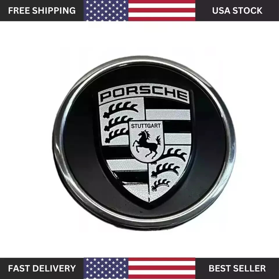 Pack of 4 Porsche Crest logo Concave Wheel Center Cap Set in Silver ...