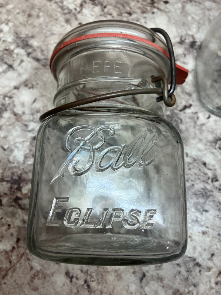 Vintage Ball Eclipse Wide Mouth Square Jar Pint Glass Lid Wire Bail ...