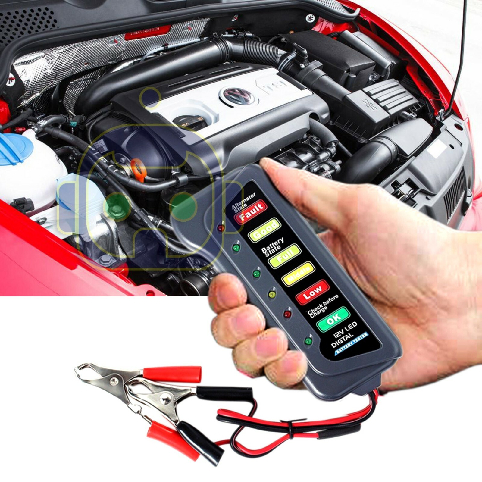 12V Car Digital Battery Load Tester 6 LEDs Alternator Vehicle Battery ...