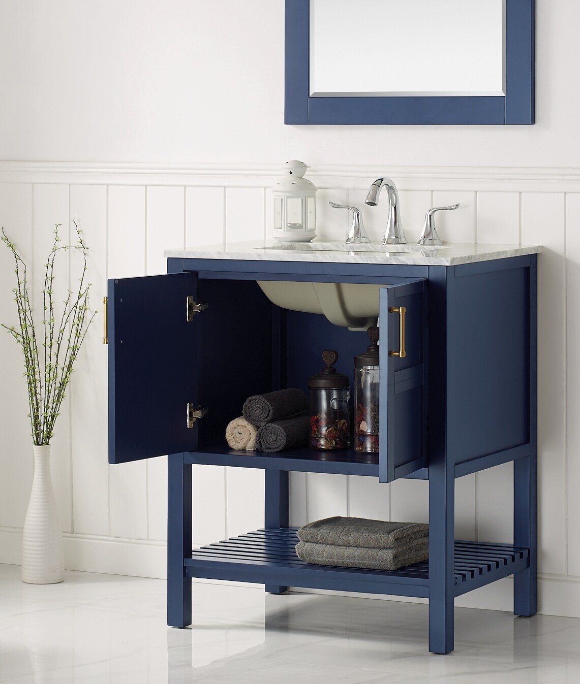 Large 750MM Royal Blue Vanity Unit Basin Marble Worktop Floor Standing ...