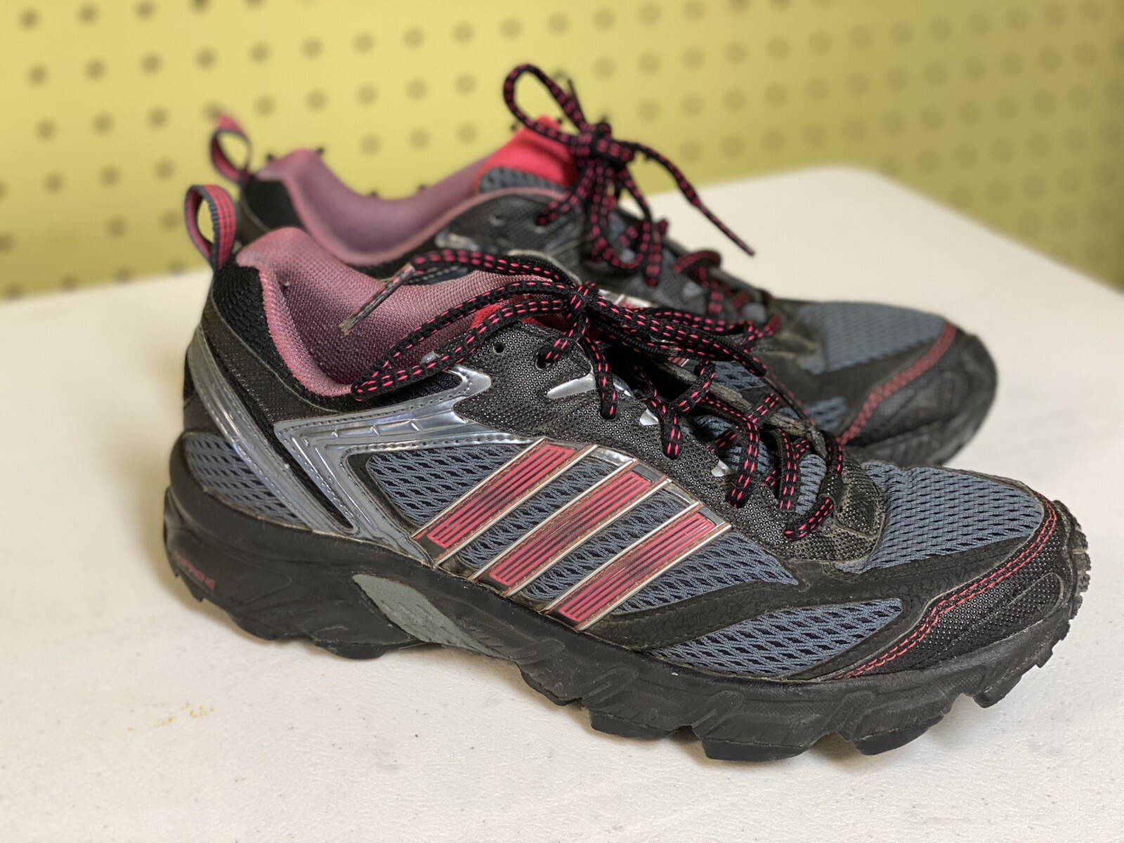 Adidas Trail Running Shoes Womens 7.5 Mesh Black Pink Gray PYV 702001 ...