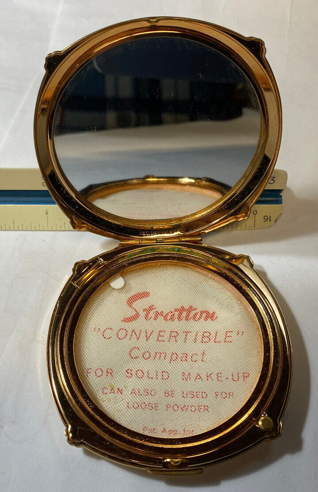 VINTAGE STRATTON COMPACT GOLD TONE FLORAL DESIGN W219 | eBay