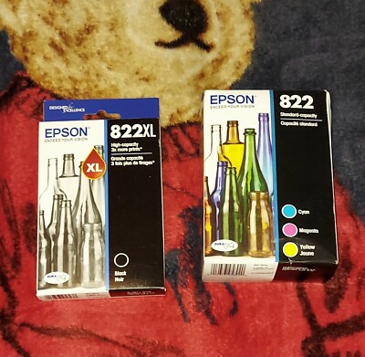 New GENUINE EPSON 822XL Black & 822 Color Original Ink Cartridges EXP ...