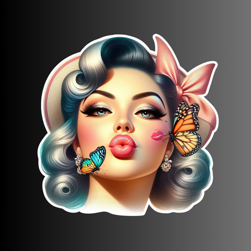 Pinup girl sticker vinyl decal woman whimsical seductive blue hair ...