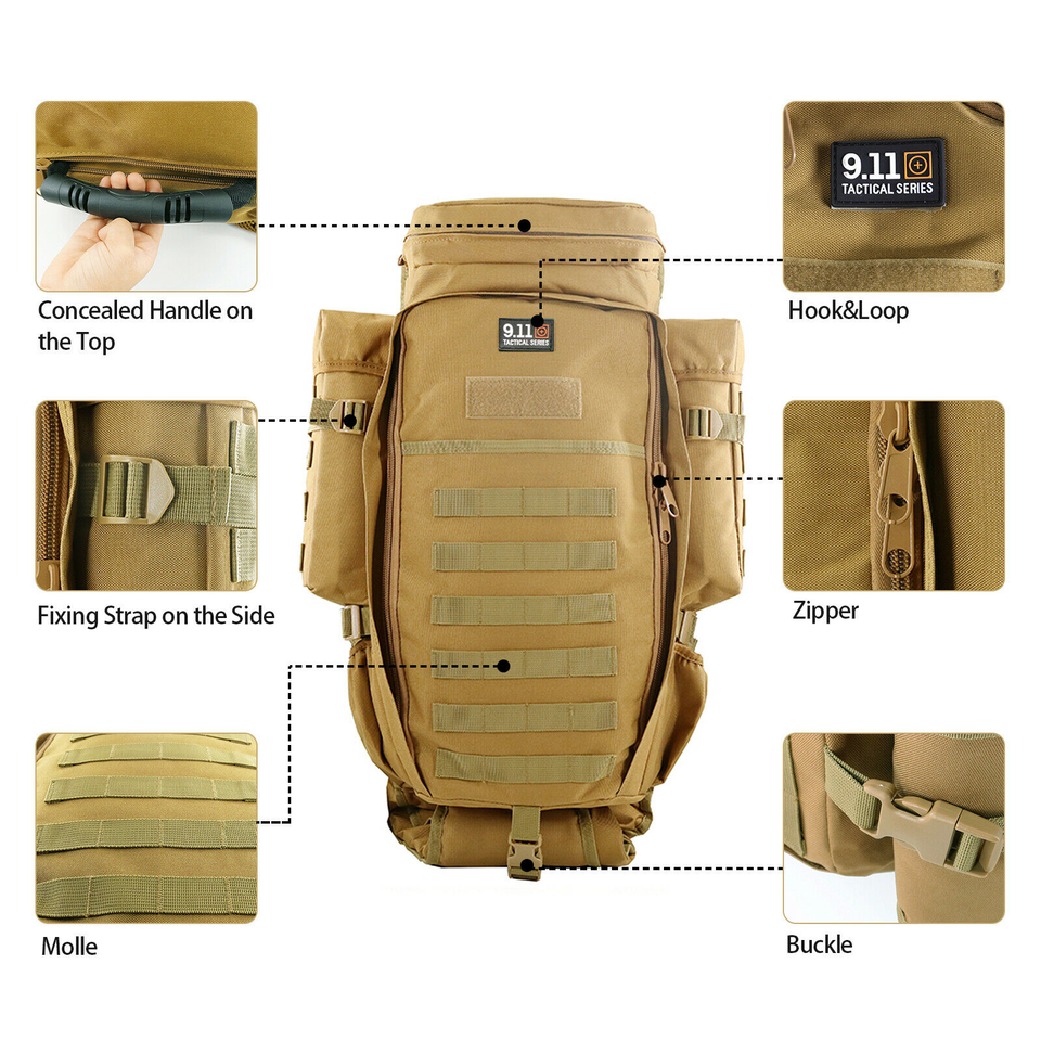 72L Large Military Tactical Backpack Rifle Bag Expandable Hiking Molle ...