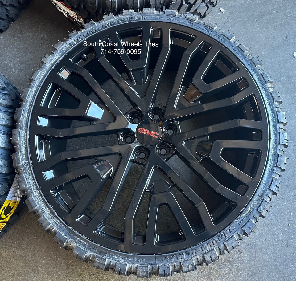 26” NEW 2024 SIERRA YUKON BLACK MESH WHEELS TAHOE SILVERADO 33” MT Mud ...