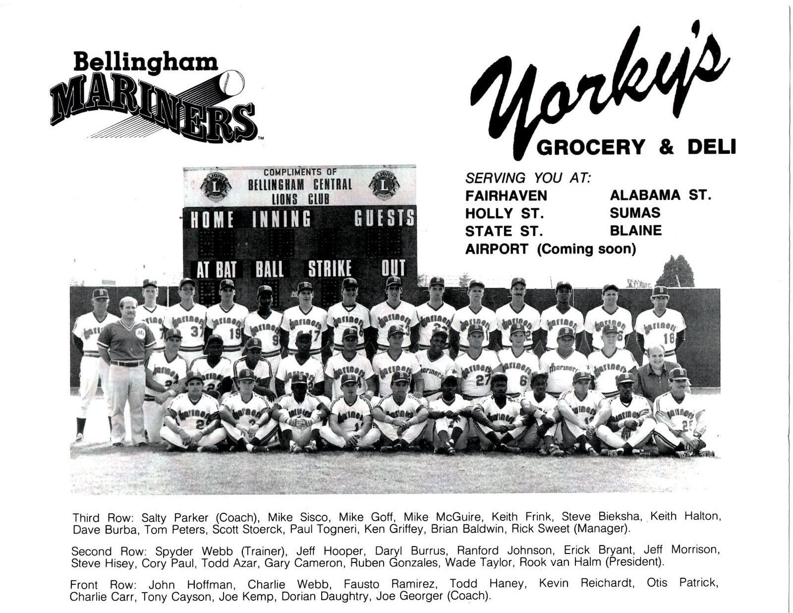 1987 BELLINGHAM MARINERS 8X10 TEAM PHOTO BASEBALL KEN GRIFFEY JR HOF ...