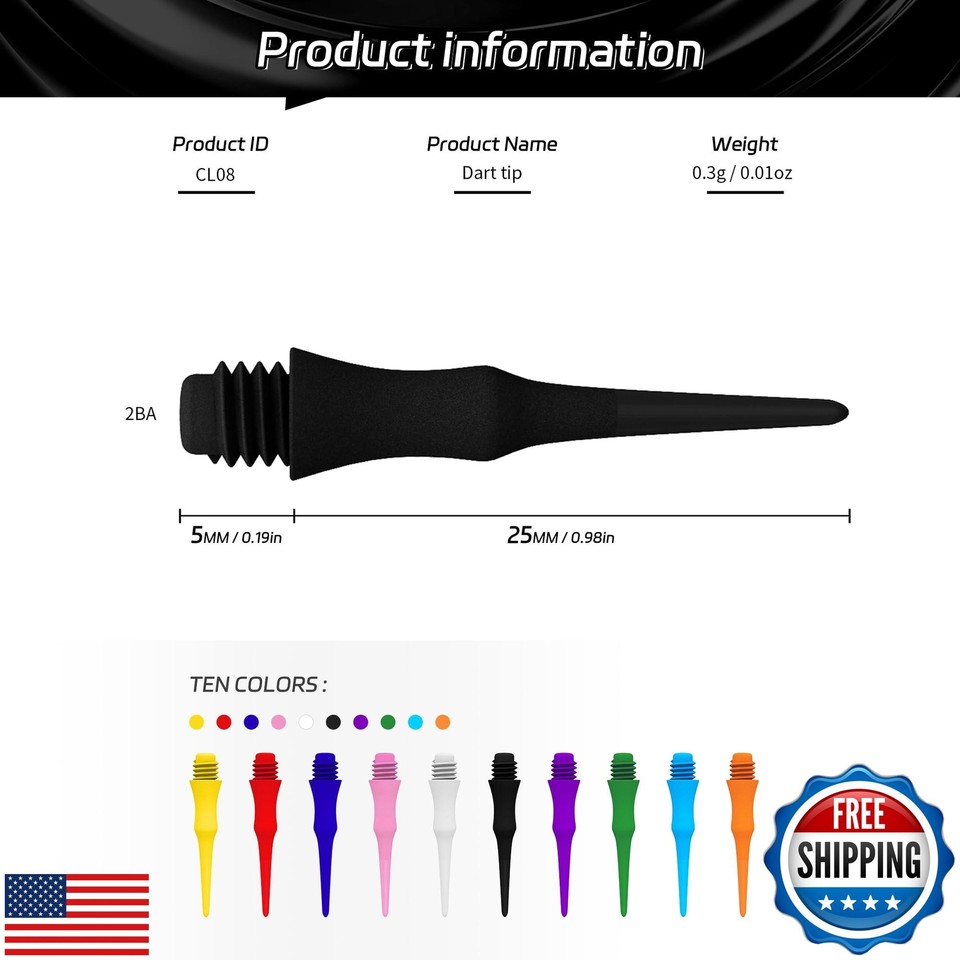 CyeeLife 2BA Thread Soft Tip Dart Points 500 Pack, 10 Colors, Plastic ...