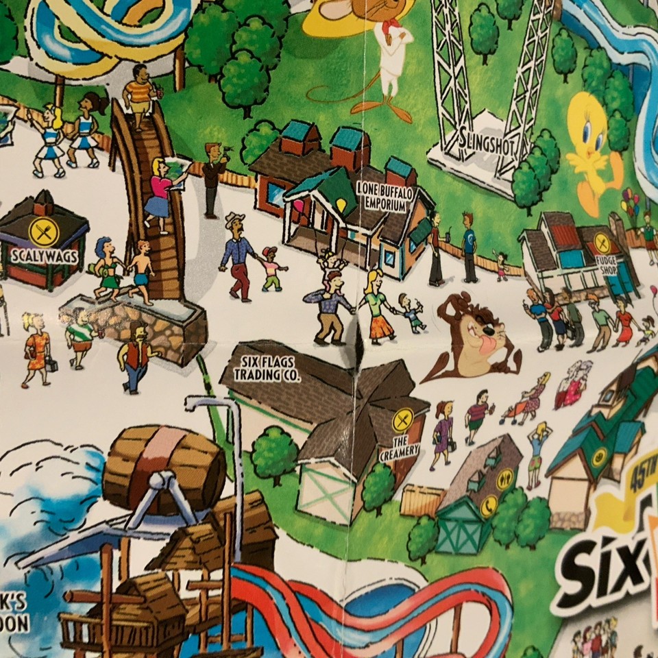 Six Flags Darian Lake souvenir park map, 2006, 45 years anniv, large ...