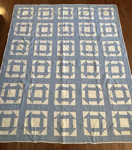 Vintage 1949 Hand-Stitched Quilt Blue & White Monkey Wrench Pattern ...