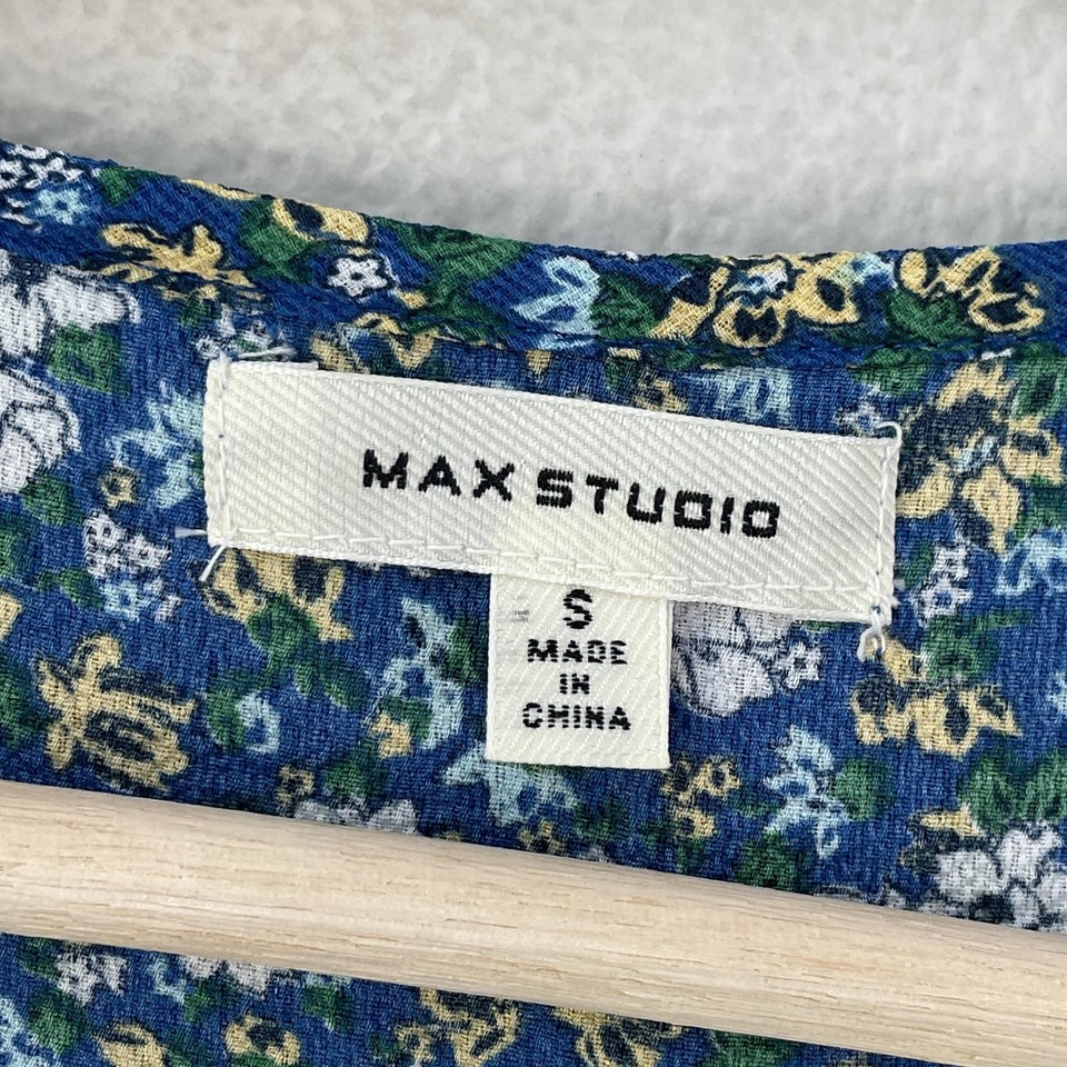 Max Studio Wrap Dress Womens Small Blue Floral Ruffle Midi Faux Wrap Tie Waist | eBay