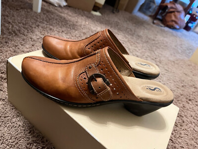 Soft Walk Mules Womens 8 1/2 narrow Brown Clogs Wedge Mason Cushion ...