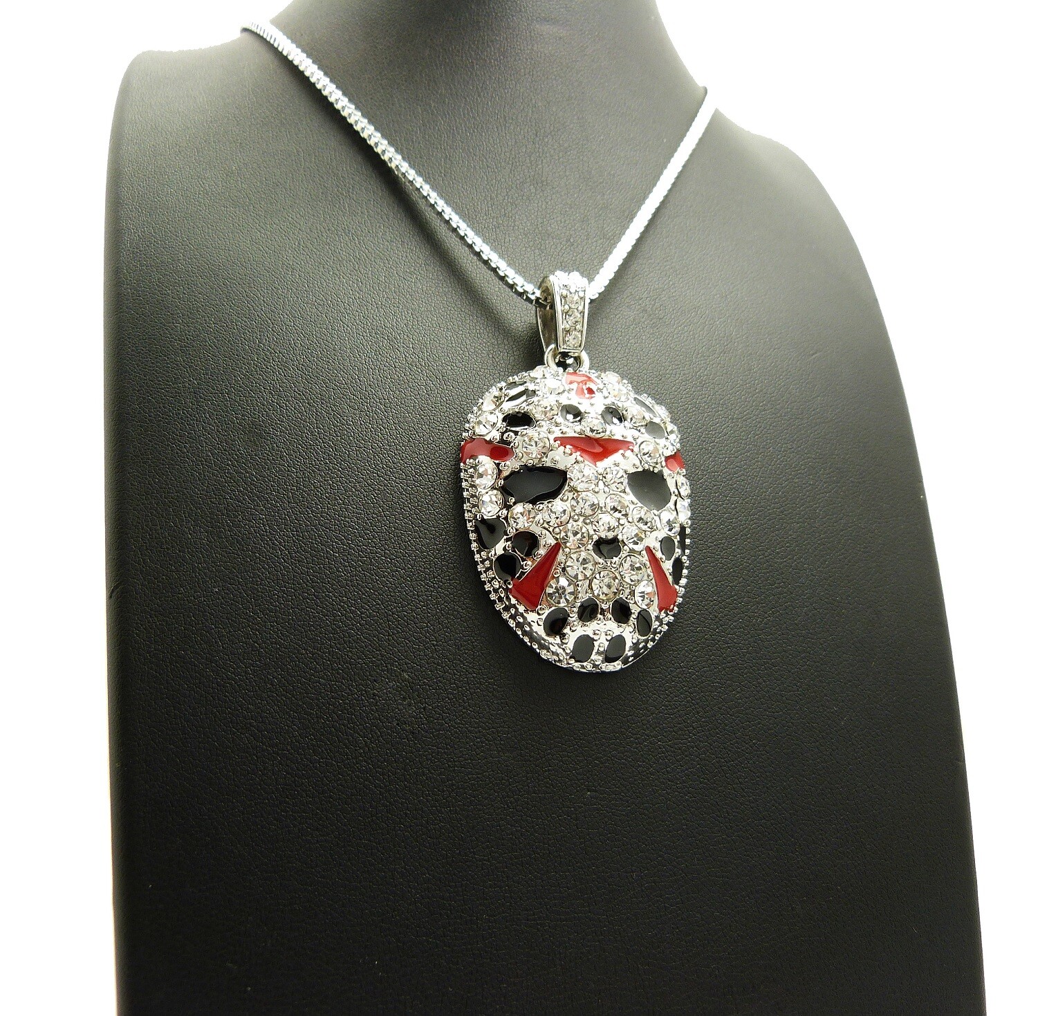 Men's 21 Savage Jason Mask Pendant With 20" 2mm Box Chain 14K Rhodium ...