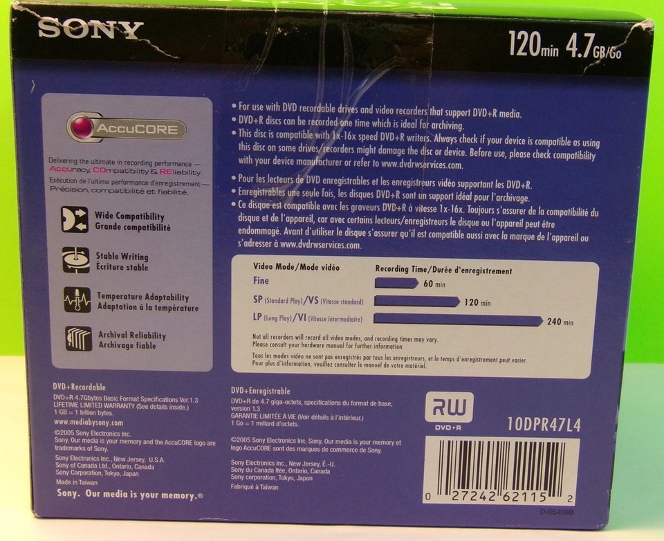 Sony DVD R 10 Pack 120 Min 4 7GB 10DPR47L3 | eBay