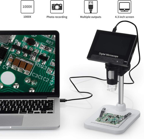 500X-1000X Digital Microscope 4.3'' LCD Screen PCB Repair Coin ...
