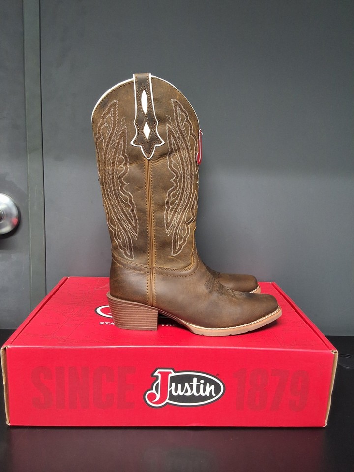 Justin Womens Rae Taupe Water Buffalo Square Toe Boots Size 9 | eBay