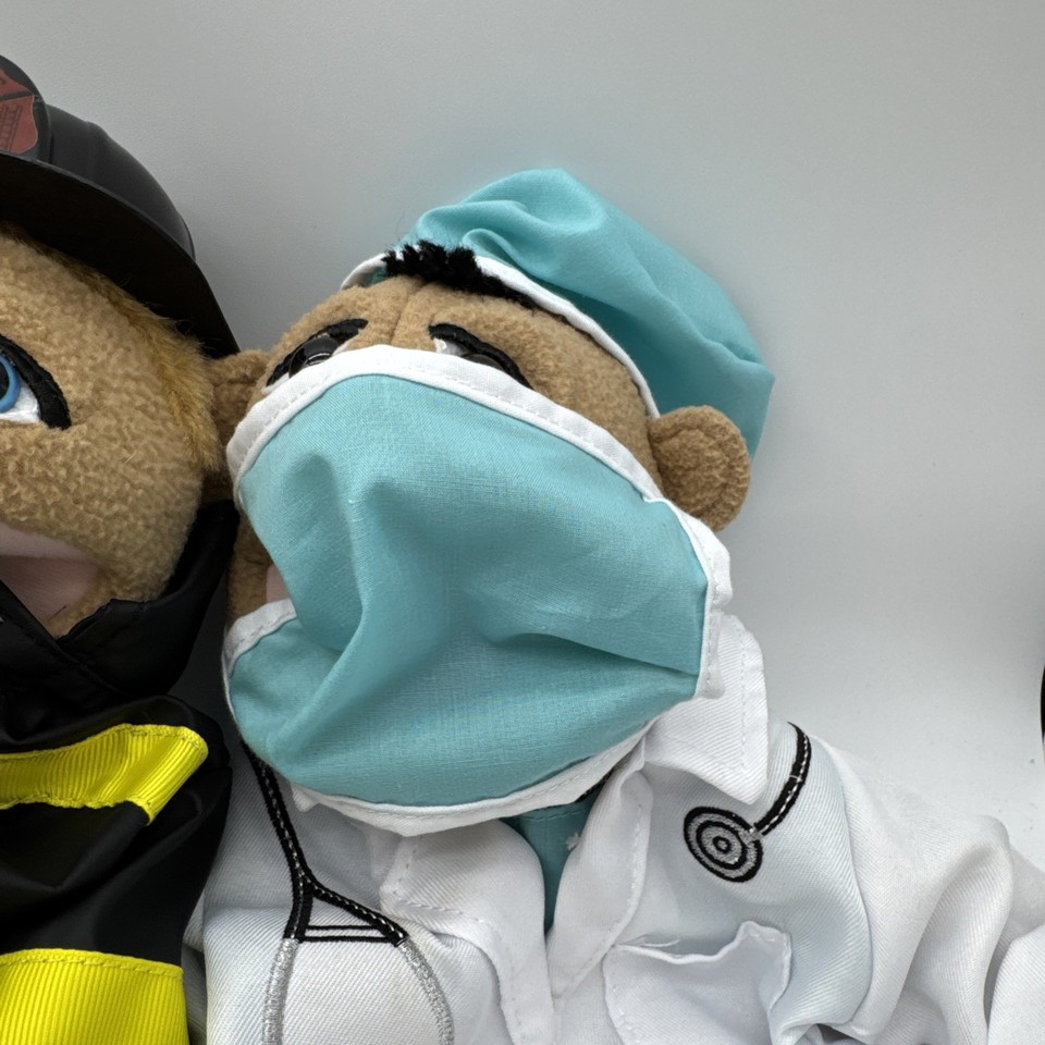 (4) Melissa & Doug Puppets Lot Firefighter, Chef, Police, Doctor Puppet ...