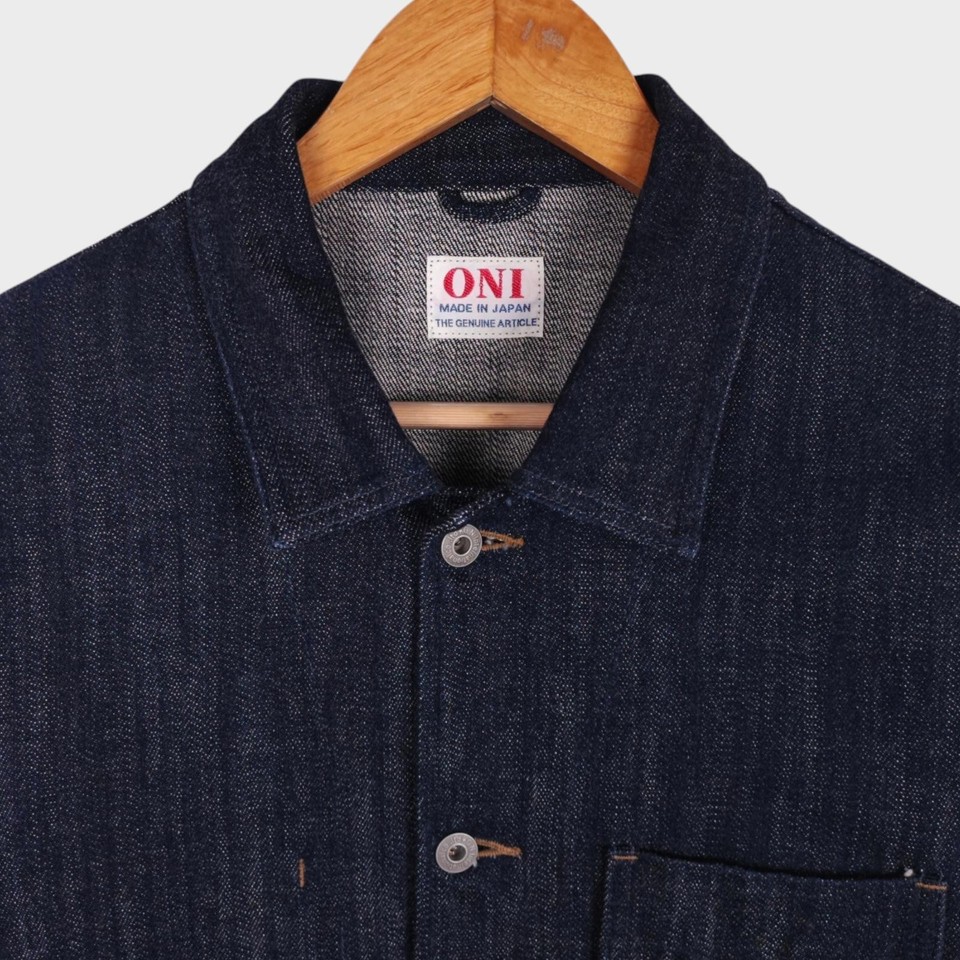 ONI DENIM Men's Made in Japan Dark Blue Looseweave Denim Chore Jacket ...