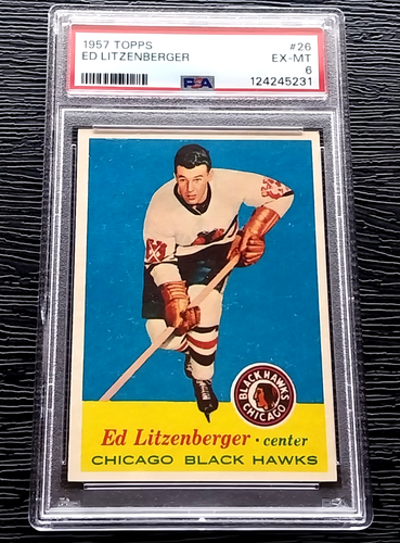 1957 TOPPS ED LITZENBERGER ROOKIE HOCKEY CARD #26 EDDIE **CENTERED ...