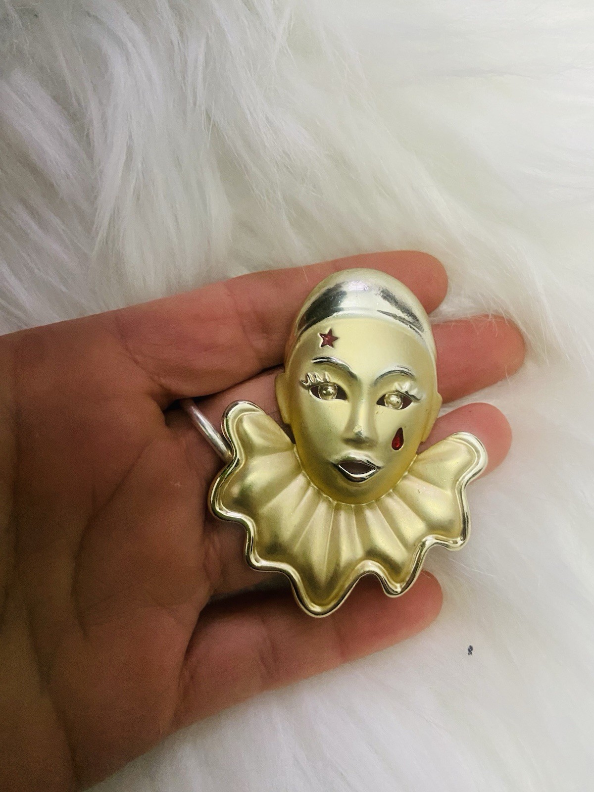 Vintage Pierrot Clown Brooch Pin Gold Tone Red Enamel Accent K61 | eBay