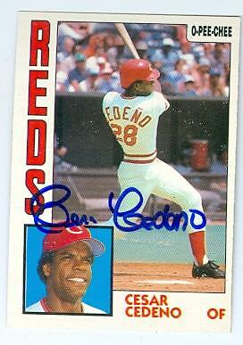 Cesar Cedeno autographed baseball card (Cincinnati Reds) 1984 O Pee ...