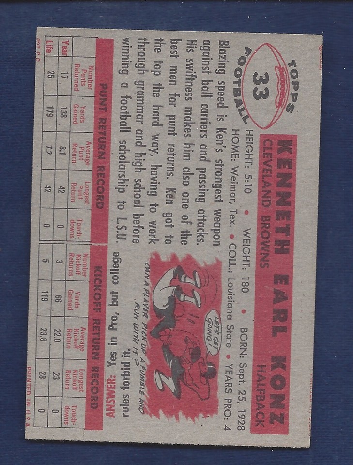 PACK FRESH SHARP 1956 TOPPS #33 KEN KONZ .99 SHIP L454 | eBay