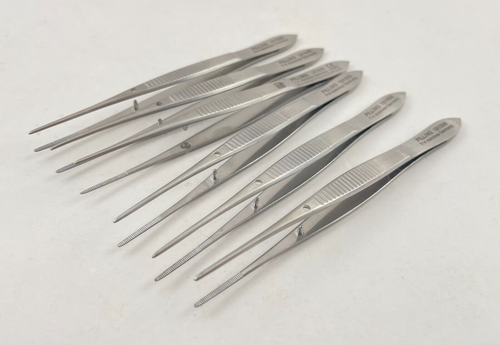 LOT OF 6 Pilling 181600 Iris Dressing Forceps 4" Straight Serrated Tips ...