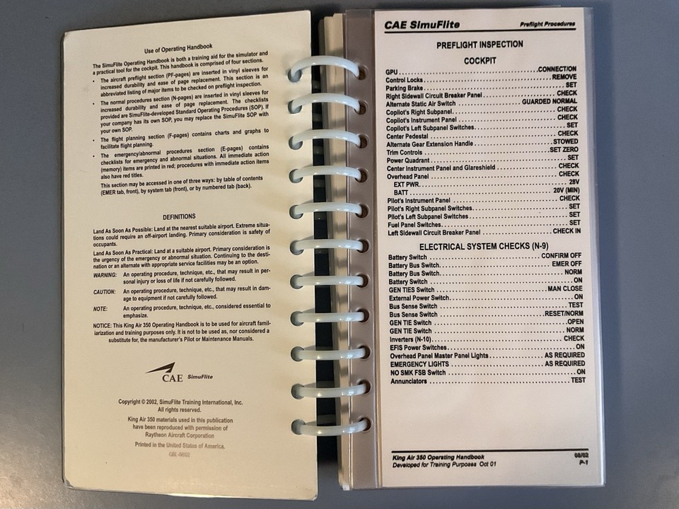 CAE SimuFlite King Air 350 Pilot’s Checklist | eBay UK