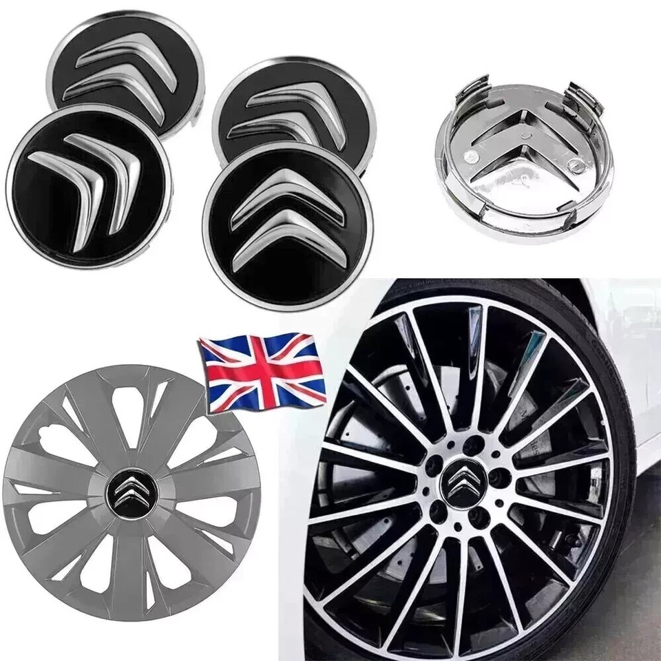 4x Citroen 60mm Alloy Wheel Centre Hub Caps in Black C1 C3 C4 DS3 Most ...