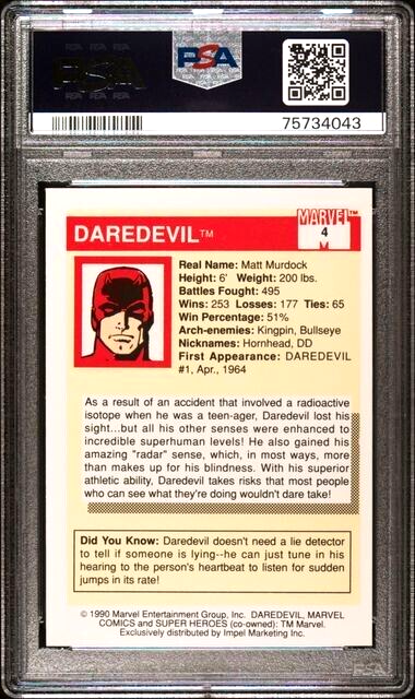 PSA 8 Graded NM- MINT 1990 Impel Marvel Universe Super Heroes Daredevil ...