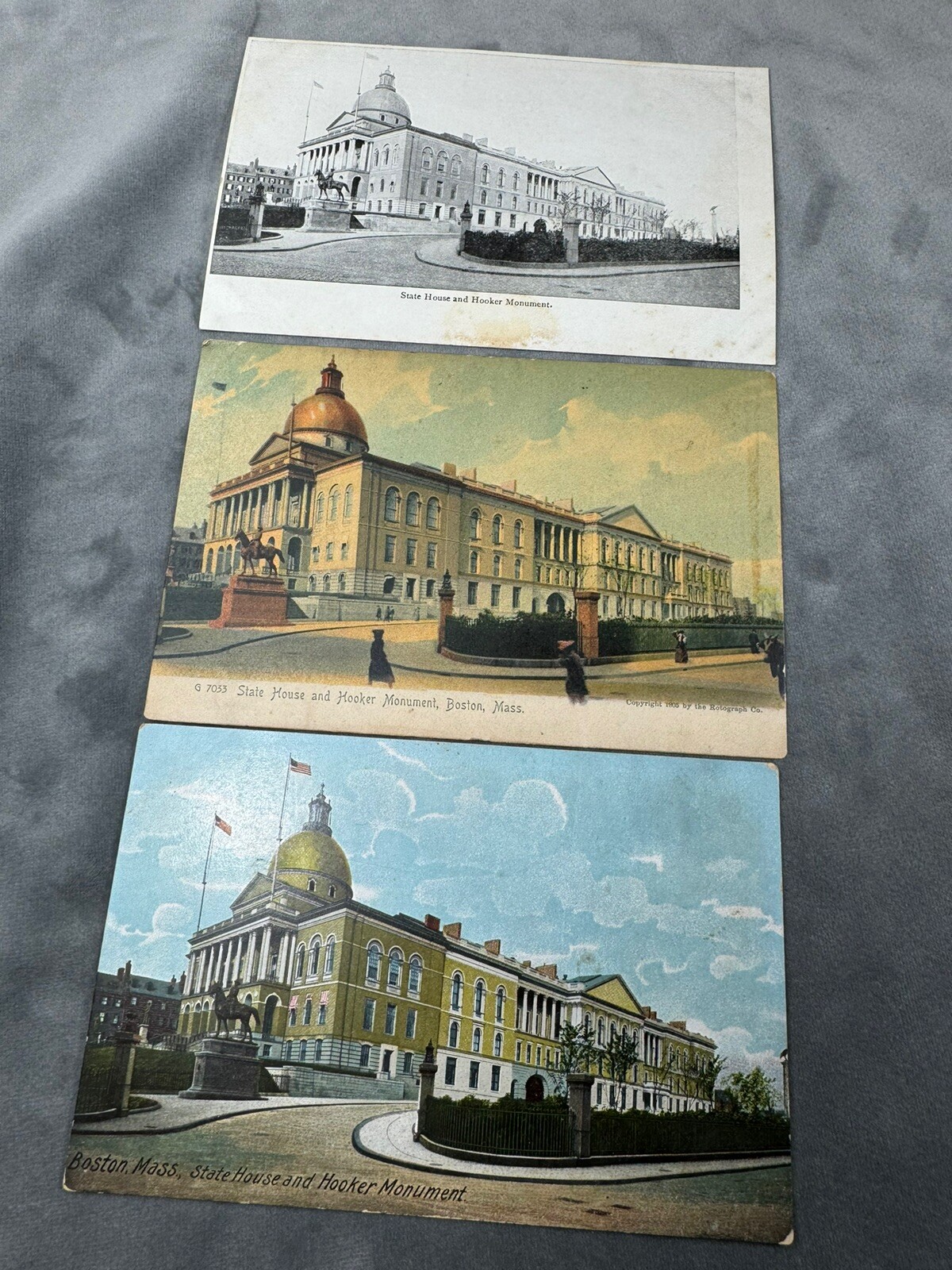 3 Postcards C.1910 State House & Hooker Monument BOSTON, MA Historical ...