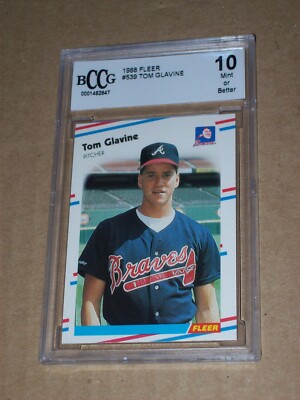 1988 Fleer baseball HOF Tom Glavine Rookie card #539 Beckett graded ...