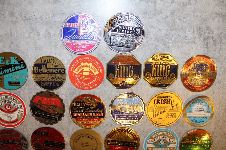 LOT OF 32 DIFF VINTAGE FISHING LINE SPOOL LABELS 1940-1960'S | eBay