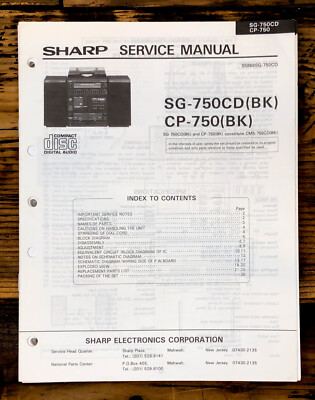 Sharp SG-750CD CP-750 Radio / Stereo System Service Manual *Original ...