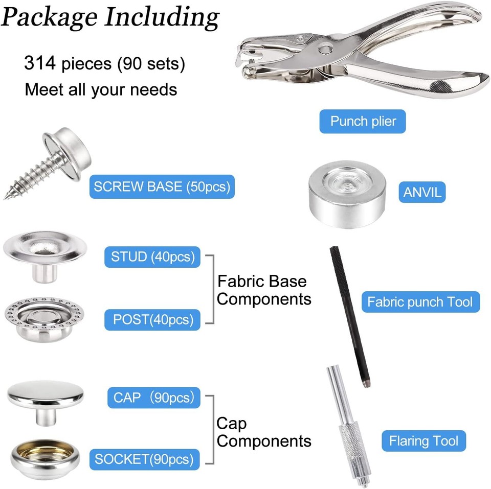 Canvas Snap Kit Marine Grade Stainless Steel Snaps, Screw Snaps Boat ...