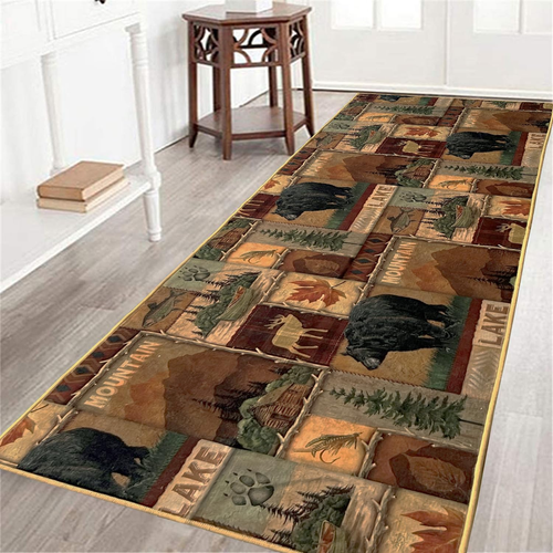 Rustic Cabin Wildlife Long Runner Rug 2X6 Throw Rug,Maple Leaf Bear ...