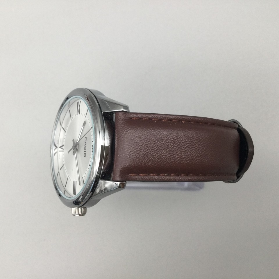 Casio Watch Men 5361 MTP-V005 40mm Silver Tone Leather Band New Battery ...