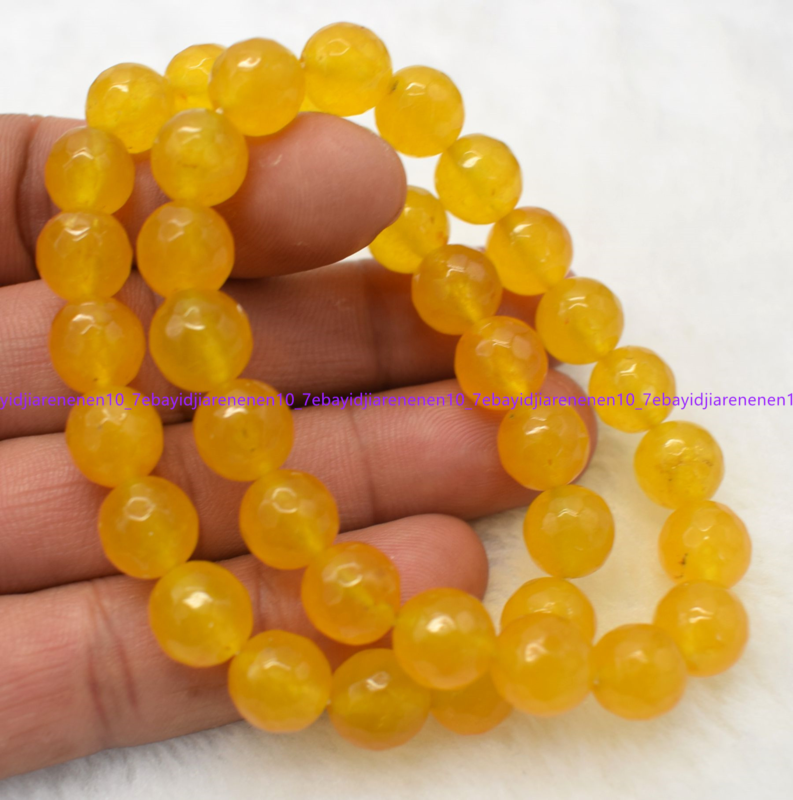 2 Pcs Natural Faceted 8/10/12mm Yellow Jade Gemstone Round Beads ...