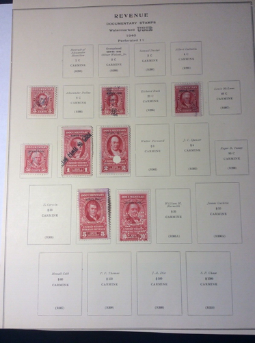 US 1940 Documentary, Perf 11, Watermarked USIR, Group of 8 Stamps on ...
