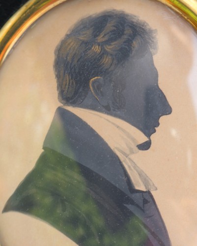 Very fine antique Georgian polychrome painted Silhouette Portrait ...