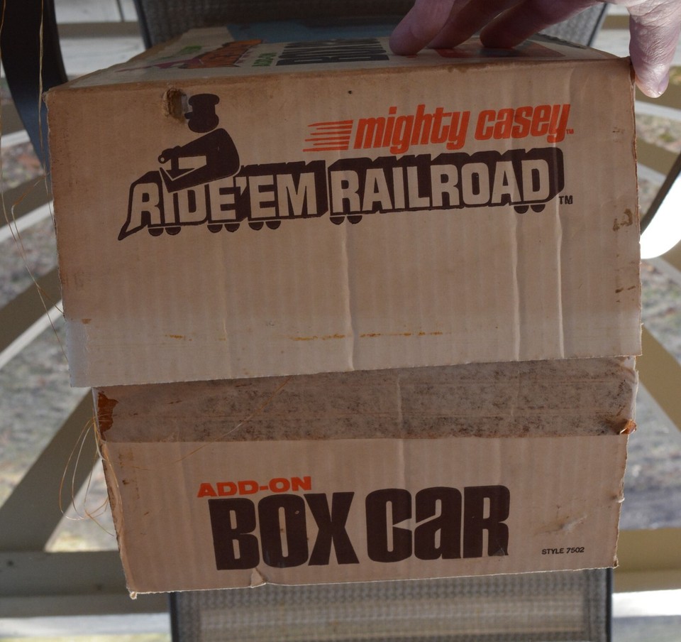 1969 BLUE Mighty Casey Passenger Train Car w/ ORIG. BOX REMCO RIDE-ON ...