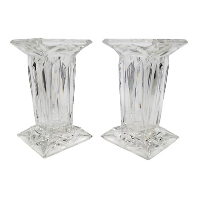 PartyLite QUAD PRISM Vase Crystal Square Pedestal Pillar Candle Holder ...